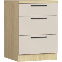 Unterschrank KOCHSTATION "Luna, K&uuml;chenunterschrank, Unterschrank mit Schubladen, Made in Italy", kaschmirfarben, eiche chopinfarben, B:60cm H:85cm T:60cm, Schr&auml;nke, Unterschrank, B/T/H: 60 &times; 60 &times; 85 cm, mit 3 Schubk&auml;sten, 3,5 cm starke Oberplatte