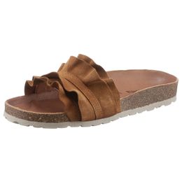 Pantolette VERBENAS "Rocio Roda", Damen, Gr. 35, braun, Veloursleder, unifarben, Schuhe Pantolette, Sommerschuh, Flat mit geschwungenen Laschenstoff