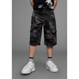 Shorts Kidsworld "2tlg. Bermudas+G&uuml;rtel", Jungen, Gr. 146, N-Gr, grau (grau tarnfarben), Web, Obermaterial: 100% Baumwolle, tarnfarben, bequem, Hosen Shorts, mit Textilg&uuml;rtel