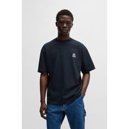 T-Shirt BOSS Orange "Te numbers", Herren, Gr. M, blau (dunkelblau404), Single Jersey, Obermaterial: 100% Baumwolle, bedruckt, unifarben, regular fit, Rundhals, eingesetzt normaler Saum, Shirts T-Shirt, mit gro&szlig;em Aufdruck hinten