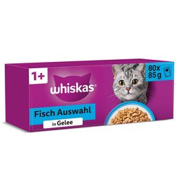 whiskas Pouch Multipack 1 + Fisch in Gelee Katzen-Nassfutter f&uuml;r sterilisierte Katzen 80x85g