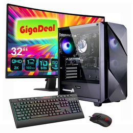 GAMEMAX Gaming-PC-Komplettsystem "GigaDeal Striker 2770 AMD Ryzen 7 9700X 32GB DDR5 1TB SSD RTX 5060Ti", Energieeffizienz: G, schwarz, Microsoft Windows 11 Home (64 Bit), 32 GB RAM 1.000 GB SSD, Computer_Komplettsysteme, Windows 11, DDR5 RAM + Gigabyte GS32QCA LED-Monitor Curved, Gaming-PC-Komplettsystem