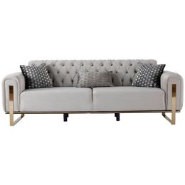 Livetastic 3-Sitzer-Sofa, Greige, Textil, Uni, F&uuml;llung: Faserb&auml;llchen, Schaumstoffflocken,Faserb&auml;llchen, Schaumstoffflocken, 236x93x83 cm, Made in Turkey, Liegefunktion, Wohnzimmer, Sofas & Couches, Sofas, 3-Sitzer Sofas