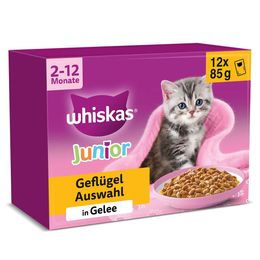 whiskas Multipack Junior Gefl&uuml;gel Auswahl in Gelee Katzen-Nassfutter f&uuml;r K&auml;tzchen 12x85g