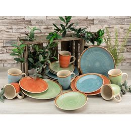 Kombiservice Creatable "Geschirr-Set Country", bunt (orange, gr&uuml;n, blau), 24 Stk., Steinzeug, Geschirr-Sets, Kombiservice, Service, Spiraldekor, 24 Teile, f&uuml;r 6 Personen