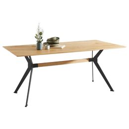 Linea Natura Esstisch, Schwarz, Eiche, Holz, Metall, Eiche, Hartholz, rechteckig, X-Form, 90x75x140 cm, Esszimmer, Tische, Esstische