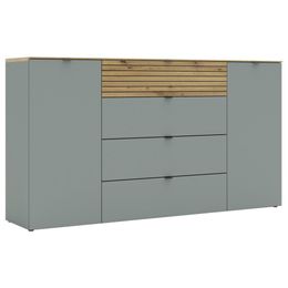 Voleo Sideboard, Gr&uuml;n, Eiche Artisan, Metall, 4 F&auml;cher, 4 Schublade(n) Schubladen, 181x99x41 cm, Beim&ouml;bel erh&auml;ltlich, stehend, in verschiedenen Holzdekoren erh&auml;ltlich, Wohnzimmer, Kommoden & Sideboards, Sideboards