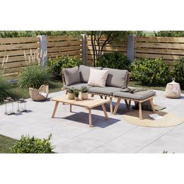 Ambia Garden Gartenset, Grau, Akazie, Holz, Textil, 4-teilig, Akazie, massiv, F&uuml;llung: Polyester, 186x60 cm, FSC 100%, wetterfest, Gartenm&ouml;bel, Gartenm&ouml;bel-Sets