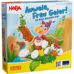 Spiel Haba "Auweia, Frau Geier Im Nest wackeln Eier", bunt, Spiele, Kinder, Holz, Papier, Pappe, Spiel