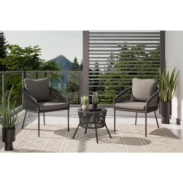 Ambia Garden Balkonset, Grau, Metall, Kunststoff, 40x40x39.5 cm, Tische mit Glasplatte, Balkonm&ouml;bel, Balkonm&ouml;bel-Sets