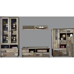 Wohnwand Innostyle "BONANZA", braun (driftwood nachbildung), B:342cm H:188cm T:52cm, Glas, Holzwerkstoff, Metall, Kastenm&ouml;bel-Sets, Wohnwand, inkl. LED-Beleuchtung
