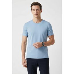 Rundhalsshirt OLYMP, Herren, Gr. S, bleu, Jersey, Obermaterial: 95% Leinen, 5% Elasthan, unifarben, regular fit h&uuml;ftbedeckend, Rundhals, Shirts Rundhalsshirt, aus Leinen