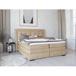 Boxspringbett OTTO HOME "MIVVA in der Breite 180cm, inkl. Bettkasten & Topper", beige, B:204cm L:215cm, Holz teilmassiv, Holzwerkstoff, Spanplatte, Komplettbetten, Boxspringbett, in H3, H4 oder Hmix H3/H4, wahlweise mit oder ohne LED-Leuchten