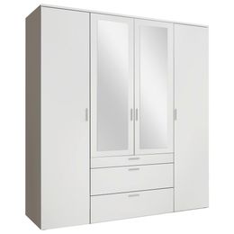 P & B Dreht&uuml;renschrank, Wei&szlig;, Kunststoff, 8 F&auml;cher, 3 Schublade(n) Schubladen, 180x195x56 cm, Schrankfront mit Spiegel, Schlafzimmer, Kleiderschr&auml;nke, Dreht&uuml;renschr&auml;nke