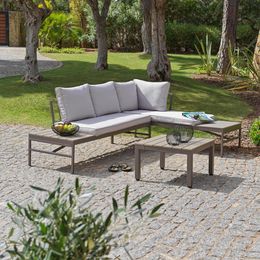 Ambia Garden Loungegarnitur, Braun, Grau, Metall, Kunststoff, Textil, F&uuml;llung: Komfortschaum,Komfortschaum, 215x154.5 cm, geeignet f&uuml;r Balkon, Loungem&ouml;bel, Gartenlounge-Sets