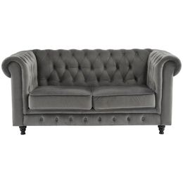 Xora Chesterfield-Sofa, Grau, Schwarz, Holz, Textil, Kiefer, massiv, Sperrholz, 2-Sitzer, F&uuml;llung: Schaumstoff, 165x73x87 cm, Stoffauswahl, Wohnzimmer, Sofas & Couches, Sofas, Bigsofas