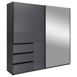 P & B Schiebet&uuml;renschrank Wilma, Graphit, Metall, 2 F&auml;cher, 3 Schublade(n) Schubladen, 215x210x61.5 cm, in verschiedenen Gr&ouml;&szlig;en erh&auml;ltlich, Schrankfront mit Spiegel, Schlafzimmer, Kleiderschr&auml;nke, Schwebet&uuml;renschr&auml;nke