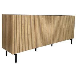 Milino Sideboard Lino, Schwarz, Eiche, Metall, Holzwerkstoff, 4 F&auml;cher, 181x75x40 cm, Typenauswahl, Beim&ouml;bel erh&auml;ltlich, stehend, Wohnzimmer, Kommoden & Sideboards, Sideboards