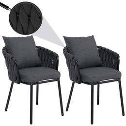 2er-Set Aluminium-Esszimmerstuhl MCW-P89, Indoor Stuhl Armlehne, Stoff/Textil (180 g/m&sup2;) Seilgeflecht Rope ~ anthrazit