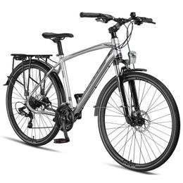 Licorne Bike Premium Touring Trekking Bike in 28 Zoll - Fahrrad f&uuml;r Jungen, M&auml;dchen, Damen und Herren - 21 Gang-Schaltung - Mountainbike - Crossbike Stil:Herren;Farbe:Silber