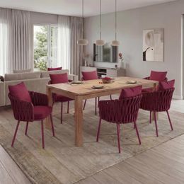 6er-Set Aluminium-Esszimmerstuhl MCW-P89, Indoor Stuhl Armlehne, Stoff/Textil (180 g/m&sup2;) Seilgeflecht Rope ~ bordeaux