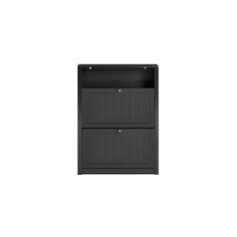 sobuy Schuhschrank mit 2 T&uuml;ren Schwarz 80x24x110cm Modern