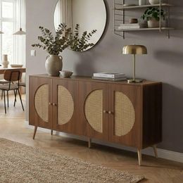 Sideboard MCW-P49, Schrank Kommode mit T&uuml;ren Anrichte Stauf&auml;cher, Poly-Rattanfront MDF Melamin 80x160x40cm ~ braun