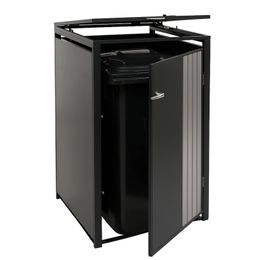 1er-M&uuml;lltonnenverkleidung MCW-O67, M&uuml;lltonnenbox mit Deckel, Metall 122x68x84cm 35kg ~ anthrazit Edelstahl