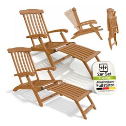 Juskys&reg; Sonnenliege Evia 2er Set - klappbar f&uuml;r Garten & Terrasse, ge&ouml;ltes Akazienholz f&uuml;r nat&uuml;rliche Optik & langlebige Nutzung, 196x54x95 cm in Natur