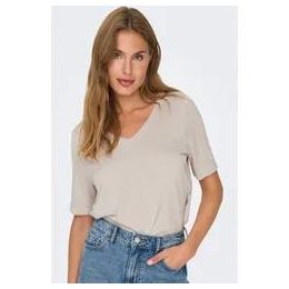 Kurzarmshirt Only "ONLELISE S/S V-NECK TOP JRS NOOS", Damen, Gr. XL, gelb (moonbeam), Jersey, Obermaterial: 70% Viskose, 30% Polyester, unifarben, regular fit normal, V-Ausschnitt, Shirts