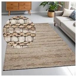 Wollteppich OTTO HOME "Leevy, Wolle und Jute, handgewebt, Handweb Teppiche" Gr. 3, beige (sand), B:120cm H:25mm L:180cm, Jute, Wolle, Teppiche, sch&ouml;ne Streifenoptik, Wohnzimmer, Schlafzimmer, Esszimmer