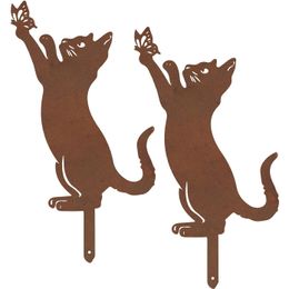 Gartenstecker Maximex "Katze & Schmetterling", terracotta, B:29,5cm L:53cm, Metall, Gartenstecker, Gartendekoration, wetterbest&auml;ndig, Edelrost-Effekt mit feiner Patina