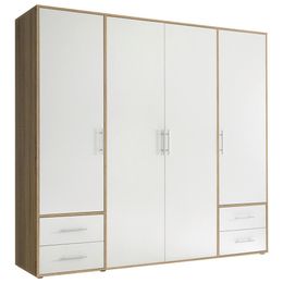P & B Dreht&uuml;renschrank, Wei&szlig;, Sonoma Eiche, Kunststoff, 5 F&auml;cher, 4 Schublade(n) Schubladen, 206x195x60 cm, Schlafzimmer, Kleiderschr&auml;nke, Dreht&uuml;renschr&auml;nke