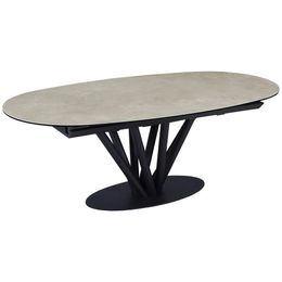 Belluti Esstisch, Schwarz, Taupe, Metall, Glas, Keramik, oval, rund, Bodenplatte, 110x76x210-260 cm, ausziehbar, Esszimmer, Tische, Esstische, Esstische oval