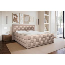 Livetastic Boxspringbett, Beige, Textil, H2 + H3, H&ouml;he ca. 18 cm, 180x200 cm, Bettkasten, gepolstertes Kopfteil, Topper durchgehend, in verschiedenen Gr&ouml;&szlig;en erh&auml;ltlich, Schlafzimmer, Betten, Doppelbetten