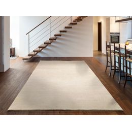 Wollteppich OCI DIE TEPPICHMARKE "ESEMPIO UNI MELANGE", beige (creme), B:70cm H:18mm L:140cm, Schurwolle, Teppiche, reine Wolle, handgekn&uuml;pft, hochwertig verarbeitet