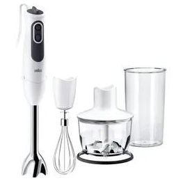 Braun Stabmixer "MQ 3135 WH Sauce MultiQuick 3", grau (wei&szlig;, grau), B:5,3cm H:40cm T:5,3cm, Mixer, mit Schneebesen, 500 ml Zerkleinerer und 600 ml Mixbecher