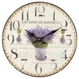Wanduhr AMBIENTE HAUS "Lavendel Wanduhr 28cm", lila, B:28cm H:28cm T:3,5cm, Wanduhren, Wanduhr