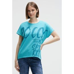 Rundhalsshirt SOCCX, Damen, Gr. M, ocean flash, Single Jersey, Material: 73% Baumwolle, 27% Polyester, bedruckt, oversize normal, U-Boot-Ausschnitt, Shirts Rundhalsshirt, mit l&auml;ngerer R&uuml;ckenpartie
