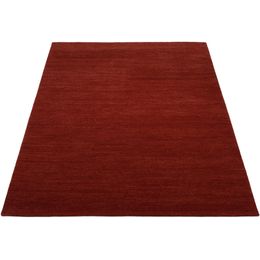 Orientteppich OCI DIE TEPPICHMARKE "HIMALI UNI", rot (dunkelrot), B:140cm H:5mm L:200cm, Wolle, Teppiche, reine Wolle, handgekn&uuml;pft, mit Fransen, Wohnzimmer