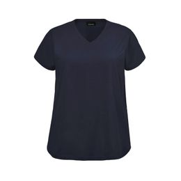 Kurzarmshirt GOLDNER "Shirt mit V-Ausschnitt", Damen, Gr. 50/52, blau (marine), Obermaterial: 100% Baumwolle CO., V-Ausschnitt, Gerade, Shirts, Tiefer Rundhalsausschnitt