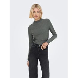 Langarmshirt Only "ONLEMMA L/S HIGH NECK TOP", Damen, Gr. S, grau (castor gray detail:melange), Rippware, Obermaterial: 65% Polyester, 30% Viskose, 5% Elasthan, meliert, sehr schmal normal, hoch geschlossener Ausschnitt, gewellter Abschluss, Shirts Langarmshirt, Materialmix