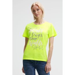 Rundhalsshirt SOCCX, Damen, Gr. M, electric lemon, Single Jersey, Material: 50% Baumwolle, 50% Polyester, Glitzermuster, bedruckt, slim fit normal, Rundhals, eingesetzt gerader Abschluss, Shirts Rundhalsshirt, mit Baumwolle
