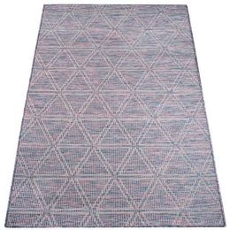 Outdoorteppich Carpet City "PALM 3073", blau (blau, pink), B:80cm H:5mm L:150cm, Polypropylen, Teppiche, Outdoorteppich, L&auml;ufer, Wetterfest & UV-best&auml;ndig, f&uuml;r Balkon, Terrasse, K&uuml;che, flach