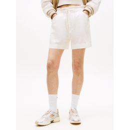 Shorts Tommy Jeans "TJW ESSENTIAL LINEN SHORTS", Damen, Gr. L (40), N-Gr, ecru, Web, Obermaterial: 55% Leinen, 27% Baumwolle, 18% Viskose, unifarben, regular fit kurz, Hosen Shorts, mit angesagtem Paperbag-Bund