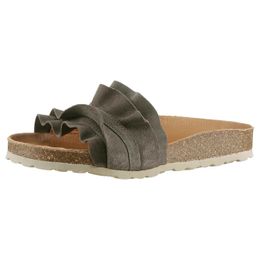 Pantolette VERBENAS "Rocio Roda", Damen, Gr. 39, braun (dunkelbraun, grau), Veloursleder, unifarben, Schuhe Pantolette, Sommerschuh, Flat mit geschwungenen Laschenstoff