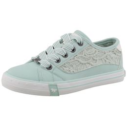 Sneaker Mustang Shoes "Gaspare", M&auml;dchen, Gr. 32, mint, Lederimitat, Textil, Schuhe Sneaker, Freizeitschuh, Schn&uuml;rschuh, Halbschuh mit Bl&uuml;ten-Stickerei