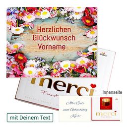 Pers&ouml;nliche Gru&szlig;karte mit Merci: Herzlichen Gl&uuml;ckwunsch &bdquo;Vorname&ldquo; (250 g)