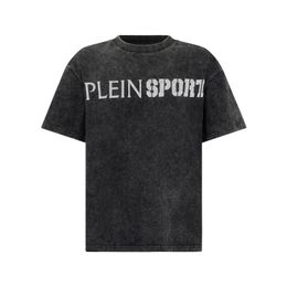 T-Shirt Plein Sport "Washed Round Neck T-Shirt Crackle Scratch", Damen, Gr. L, 02, schwarz, Stoff: 100% Baumwolle, Shirts T-Shirt