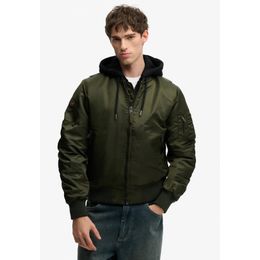 Parka Superdry "HOODED MA1 BOMBER JKT", Herren, Gr. XXL, surplus goods olive gr&uuml;n, Web, Obermaterial: 100% Nylon, unifarben, relaxed fit normal, Rippb&uuml;ndchen, Jacken Parka
